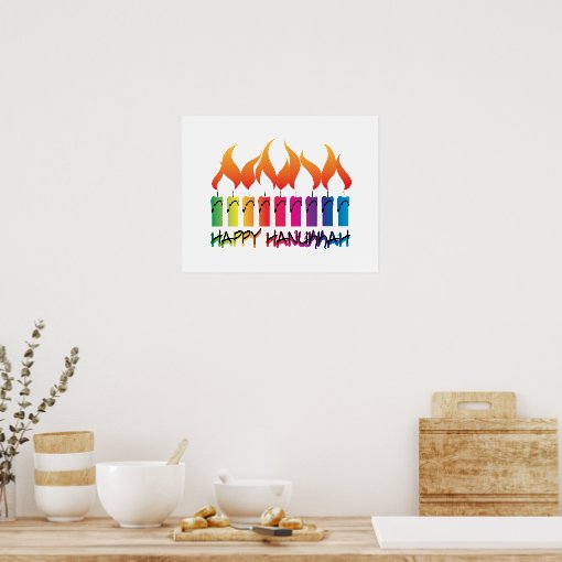 Rainbow Menorah Hanukkah Greeting Poster | Zazzle