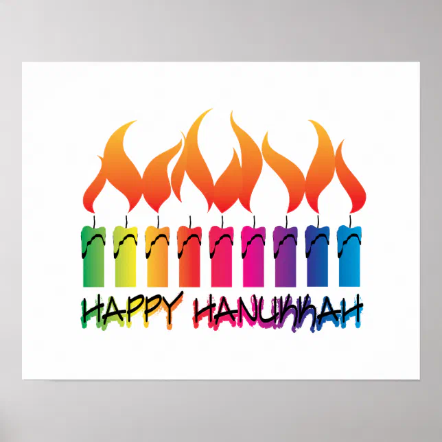 Rainbow Menorah Hanukkah Greeting Poster | Zazzle