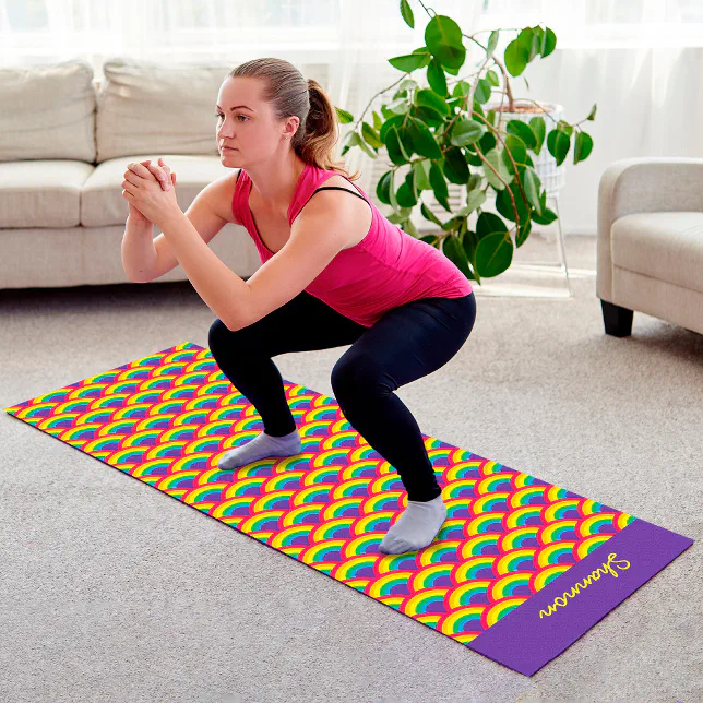 Rainbow Mermaid Scale Custom Name Yoga Mat | Zazzle