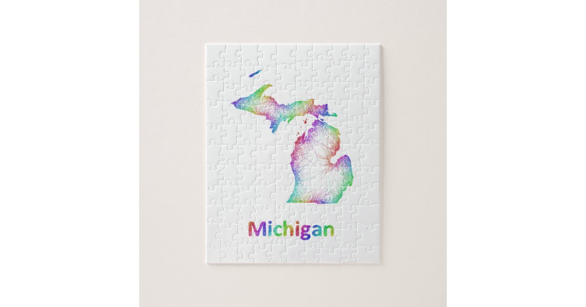 Rainbow Michigan map Jigsaw Puzzle | Zazzle
