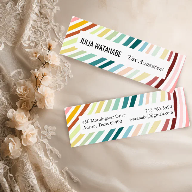 Rainbow Minimalist Stripes Handmade Mini Business Card | Zazzle