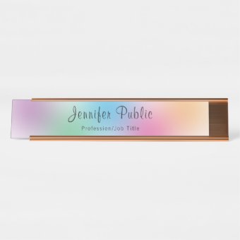 Rainbow Modern Colorful Template Rose Gold Elegant Desk Name Plate | Zazzle