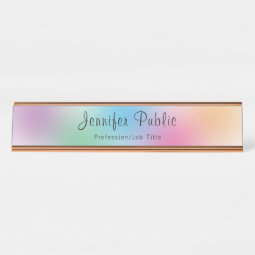 Rainbow Modern Colorful Template Rose Gold Elegant Desk Name Plate | Zazzle