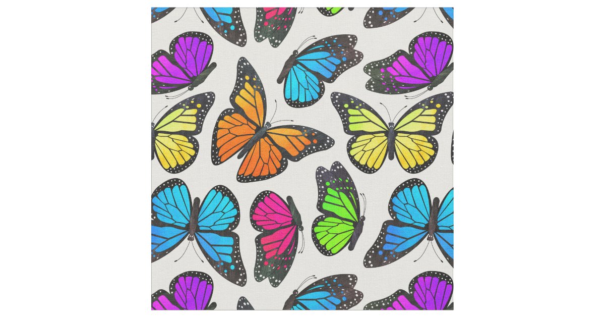 Rainbow Monarch Butterfly Pattern Fabric | Zazzle