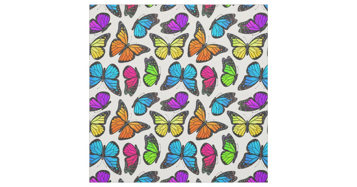Rainbow Monarch Butterfly Pattern Fabric | Zazzle