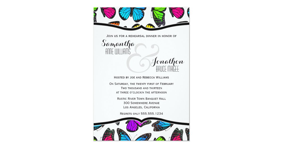 Rainbow Monarch Butterfly Reheasal Dinner Invite | Zazzle.com