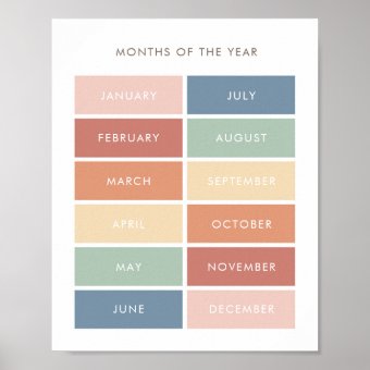 Rainbow Months of the Year Classroom Poster | Zazzle