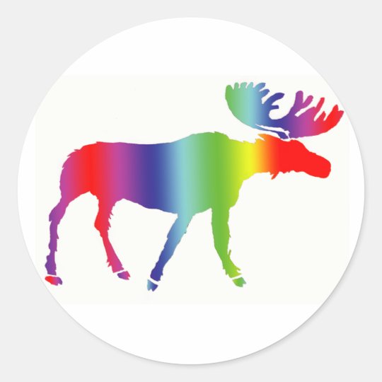 Rainbow Moose Classic Round Sticker | Zazzle.com