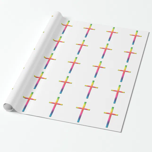 Rainbow Mosaic Cross Wrapping Paper | Zazzle
