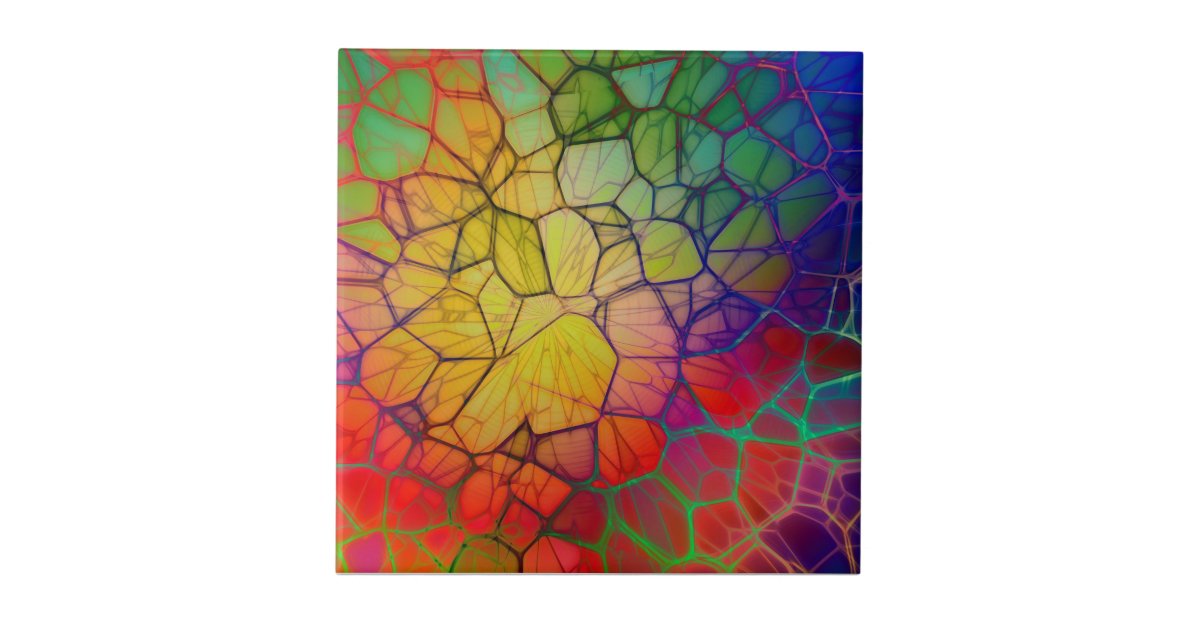 Rainbow Mosaic -Stained Glass Look Ceramic Tile | Zazzle