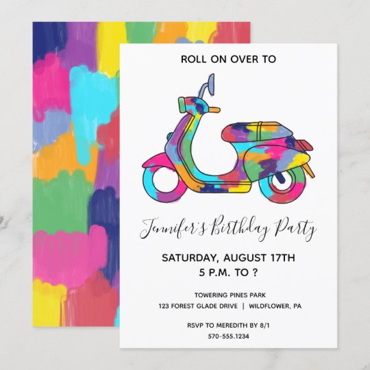Rainbow Motor Scooter Moped Party Invitation | Zazzle.com