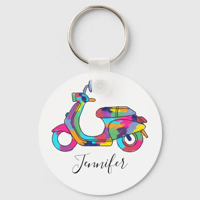 Rainbow Motor Scooter Moped Personalized Keychain | Zazzle