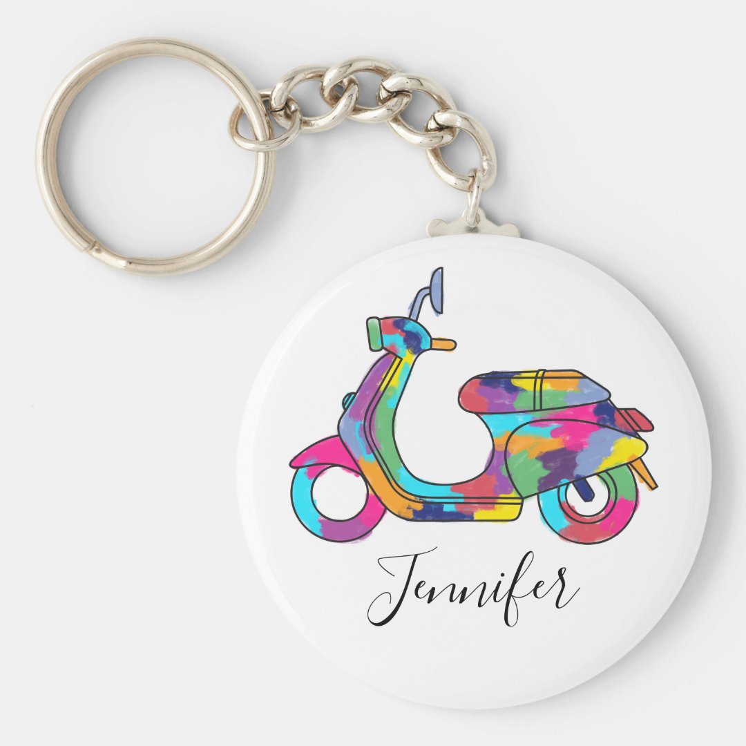 Rainbow Motor Scooter Moped Personalized Keychain | Zazzle