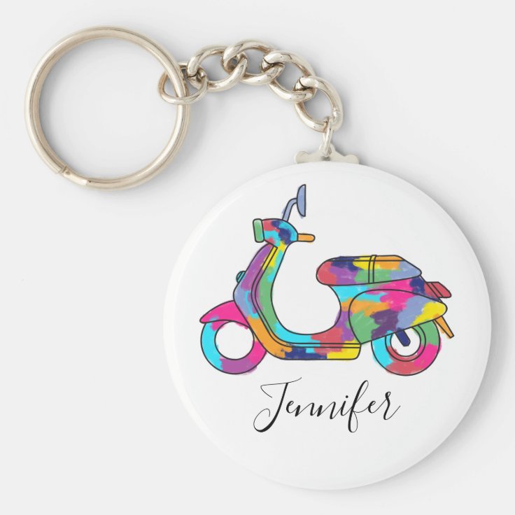 Rainbow Motor Scooter Moped Personalized Keychain | Zazzle