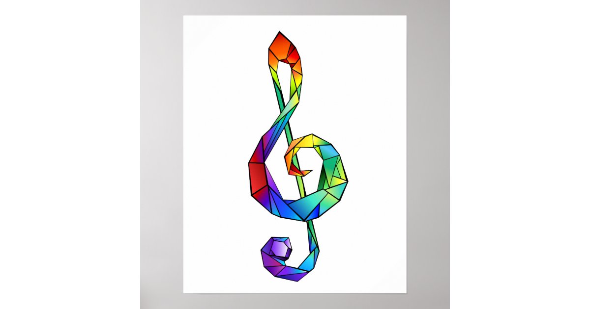 Rainbow musical key treble clef poster | Zazzle