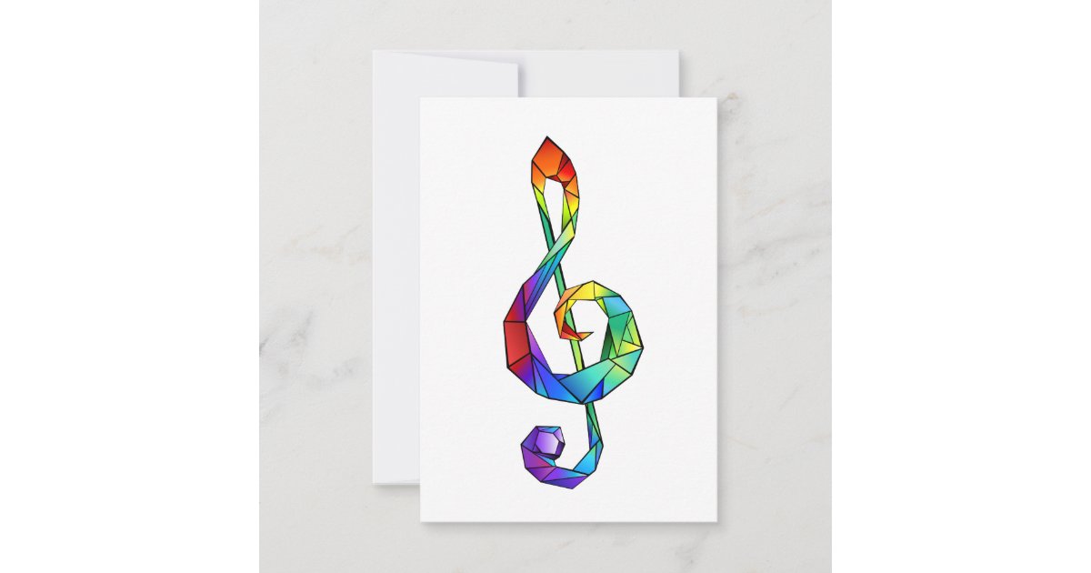 Rainbow musical key treble clef thank you card | Zazzle