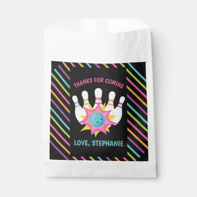 Rainbow Neon Bowling Birthday Party Thank You Favor Bag | Zazzle