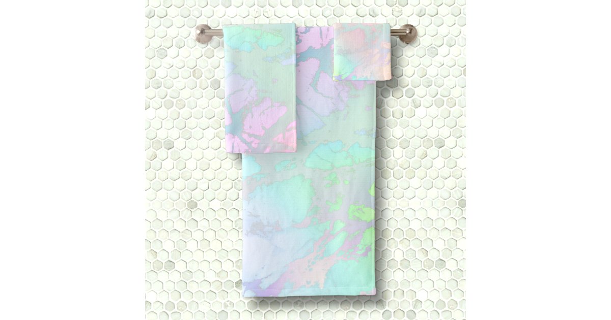 Rainbow Neon Iridescent Metallic Glitter Marble Bath Towel Set | Zazzle