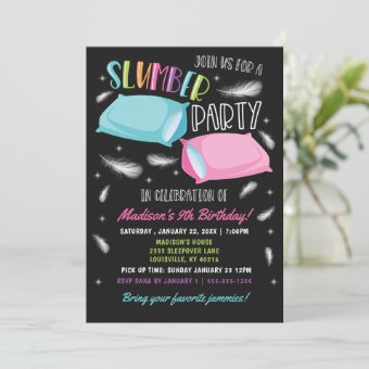 Rainbow Neon Slumber Party Sleepover Birthday Invitation | Zazzle