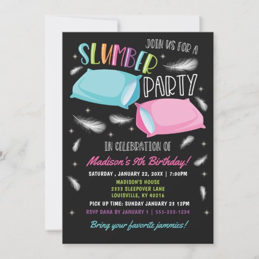 Rainbow Neon Slumber Party Sleepover Birthday Invitation | Zazzle