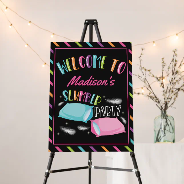 Rainbow Neon Slumber Party Sleepover Welcome Foam Board | Zazzle