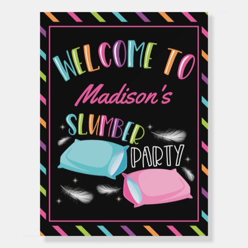 Rainbow Neon Slumber Party Sleepover Welcome Foam Board | Zazzle
