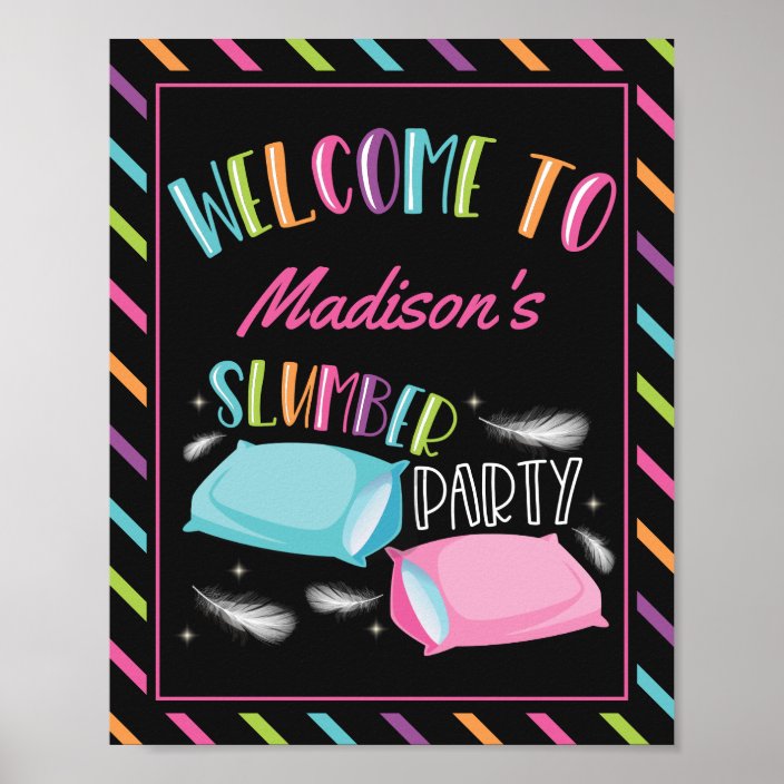 Rainbow Neon Slumber Party Sleepover Welcome Sign | Zazzle.com