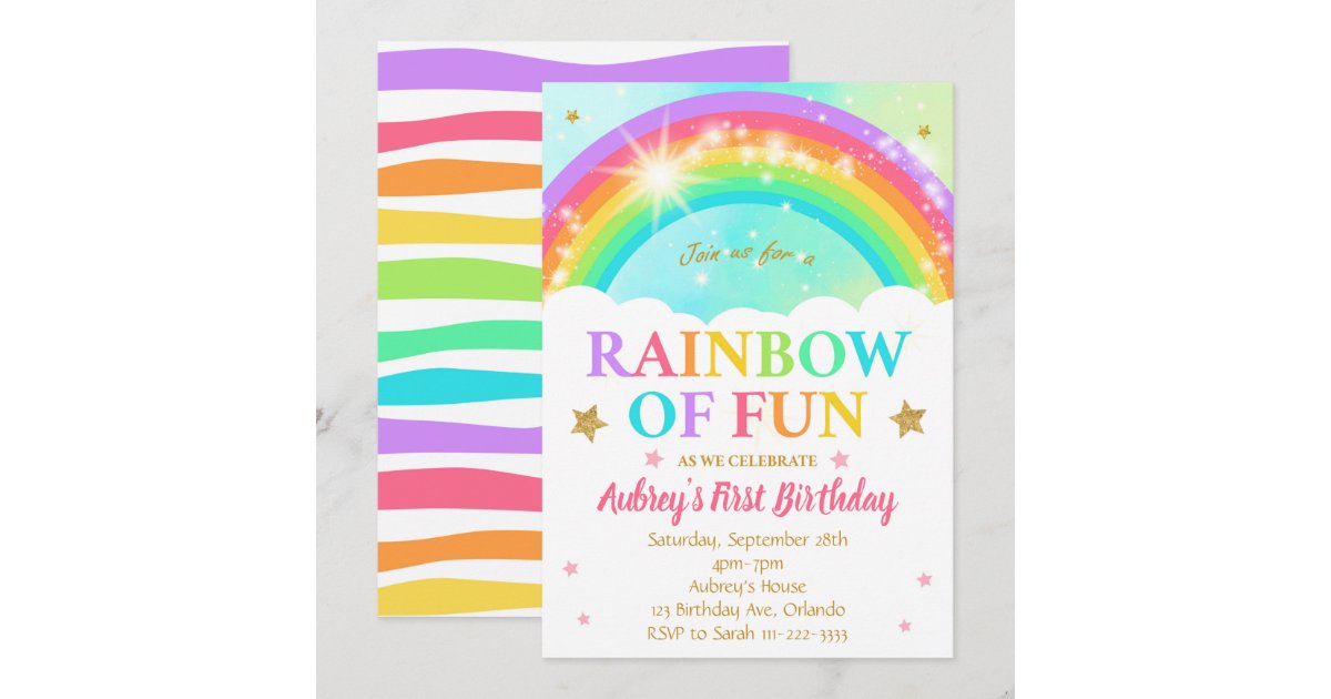 Rainbow of Fun Birthday Invitation | Zazzle