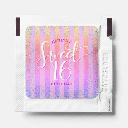 Rainbow Ombre Girly Sweet 16 Birthday Script Chic Hand Sanitizer Packet ...