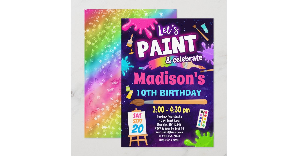Rainbow Paint Party Birthday Invitation | Zazzle