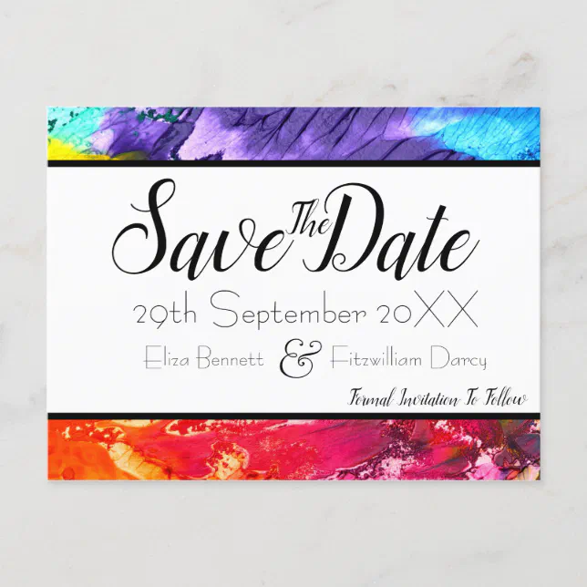 Rainbow Paint Save the Date Postcard | Zazzle