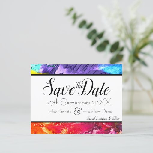 Rainbow Paint Save the Date Postcard | Zazzle