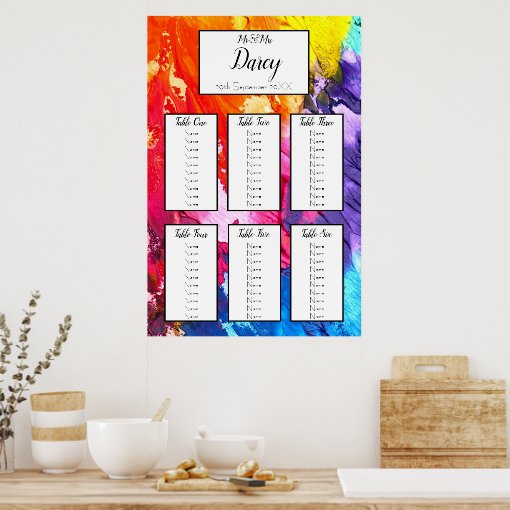 Rainbow Paint Seating Chart | Zazzle