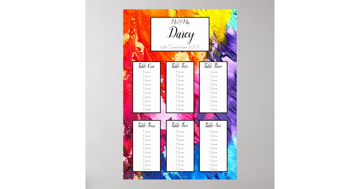 Rainbow Paint Seating Chart | Zazzle