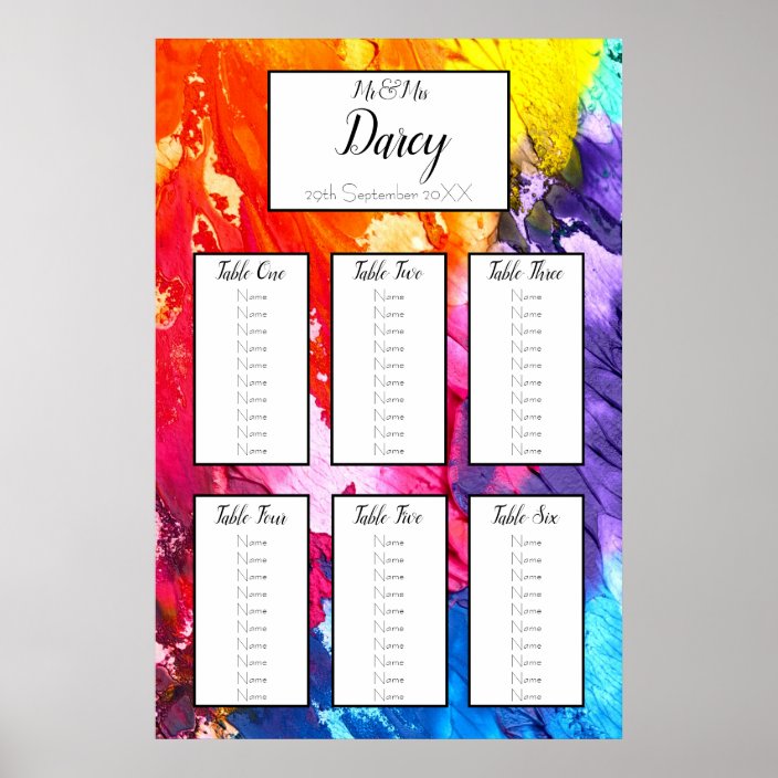 Rainbow Paint Seating Chart | Zazzle.com