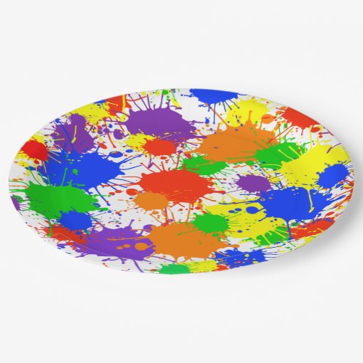 Rainbow Paint Splash Birthday Party Paper Plates | Zazzle