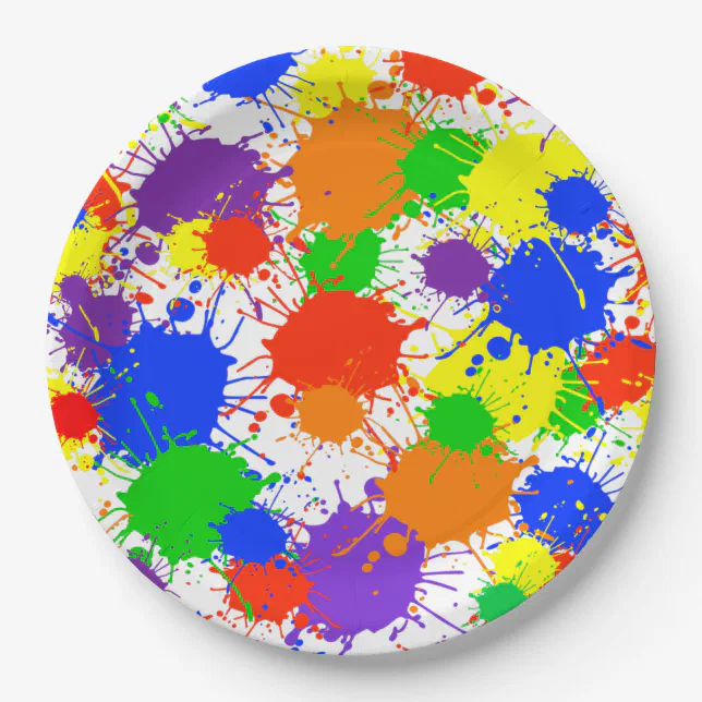 Rainbow Paint Splash Birthday Party Paper Plates | Zazzle