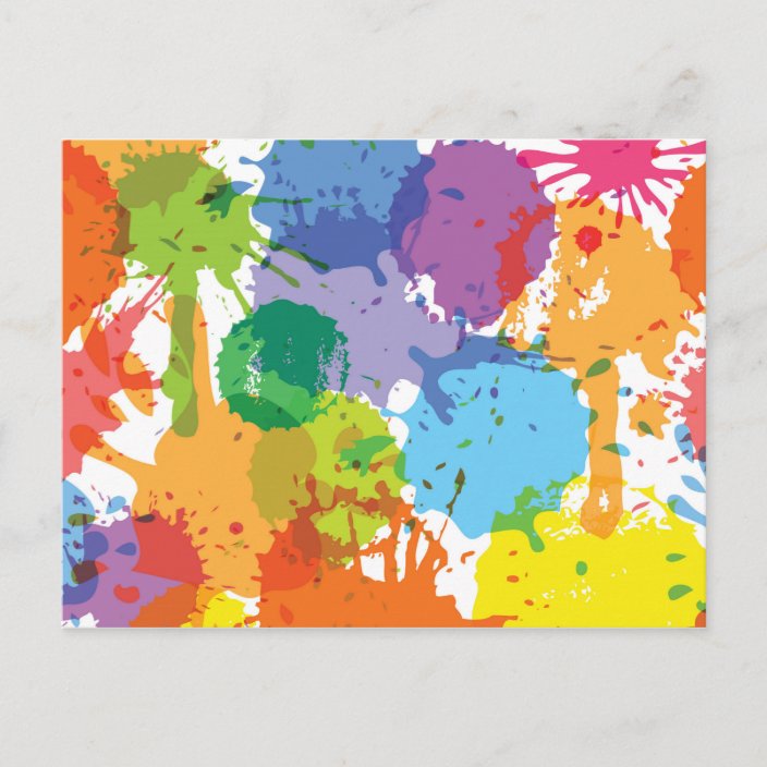 Rainbow Paint Splat Pattern Postcard | Zazzle.com