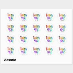 Rainbow Paint Thank You Birthday Party Favor Classic Round Sticker | Zazzle
