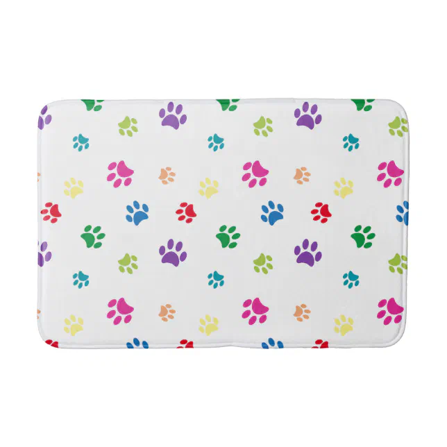 Rainbow Painted Paw Prints Bath Mat | Zazzle