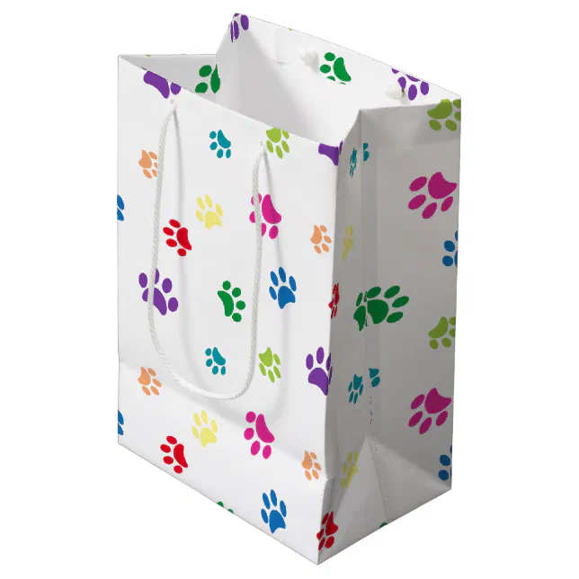 Rainbow Painted Paw Prints Medium Gift Bag | Zazzle