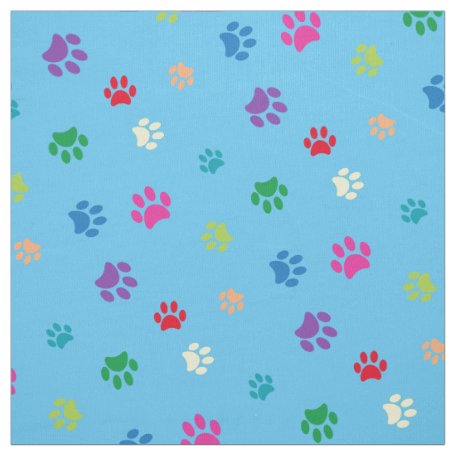 Rainbow Painted Paw Prints on Pink Fabric | Zazzle