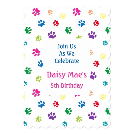 Rainbow Painted Paw Prints Pet Birthday Invitation | Zazzle.com