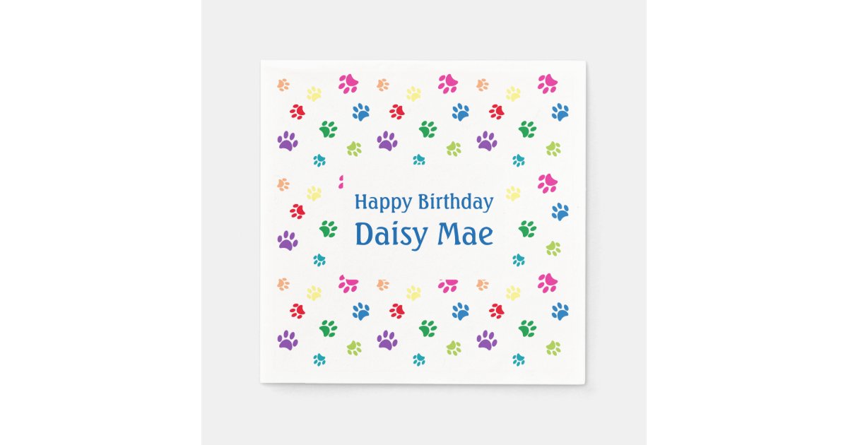 Rainbow Painted Paw Prints Pet Birthday Napkins | Zazzle