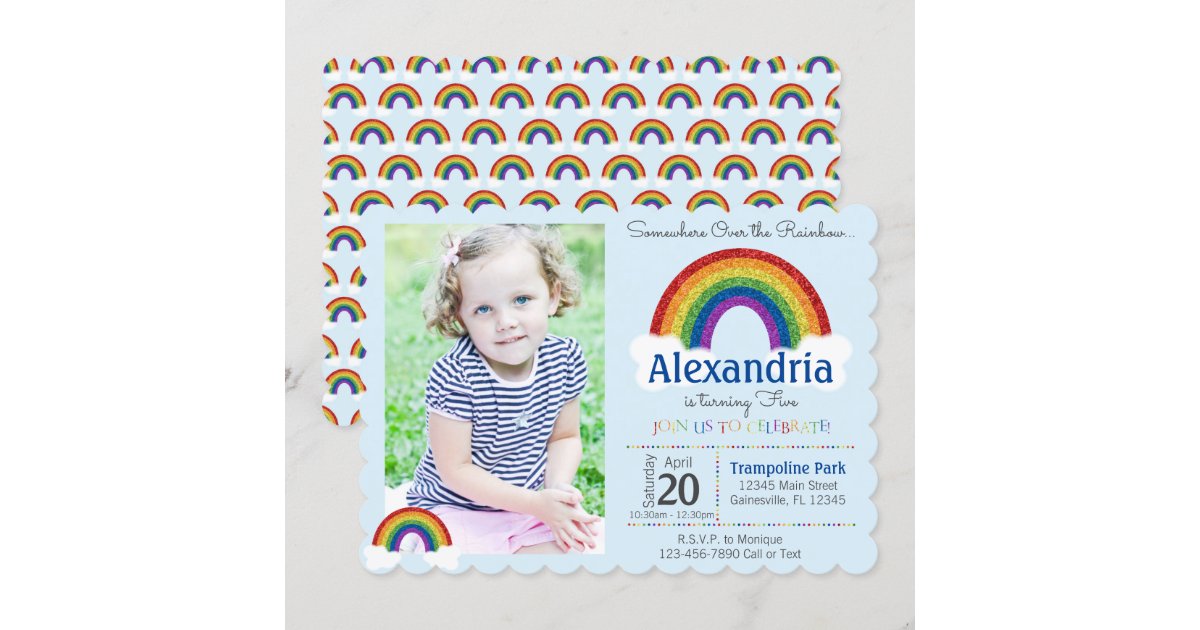 Rainbow Party Invitation with Photo Rainbow Invite | Zazzle