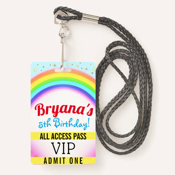Rainbow Party Sparkle VIP Pass Birthday Party Badge | Zazzle
