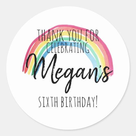 RAINBOW PARTY,WATERCOLOR RAINBOW BIRTHDAY, FAVOR CLASSIC ROUND STICKER ...