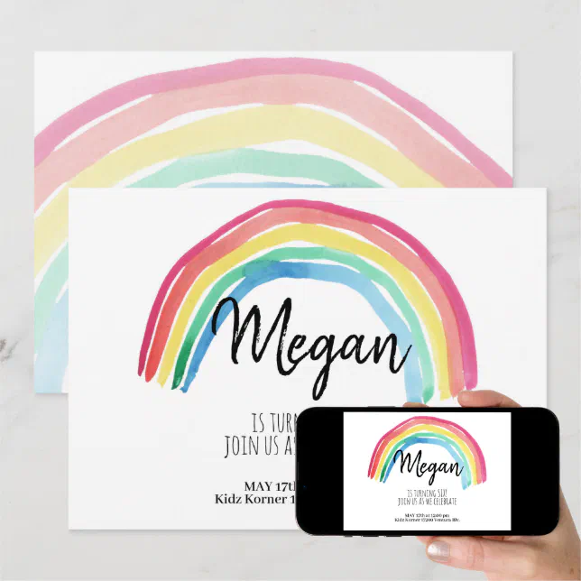 RAINBOW PARTY,WATERCOLOR RAINBOW BIRTHDAY, SIMPLE INVITATION | Zazzle
