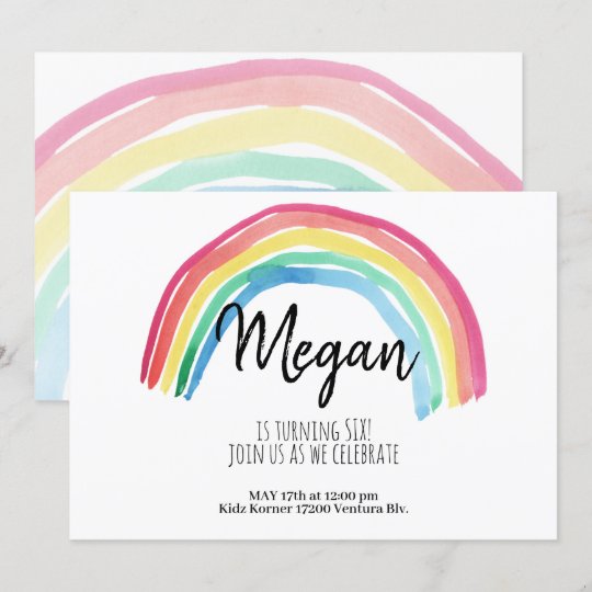 RAINBOW PARTY,WATERCOLOR RAINBOW BIRTHDAY, SIMPLE INVITATION | Zazzle.com
