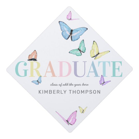 Rainbow Pastel Butterflies Graduation Cap Topper | Zazzle.com